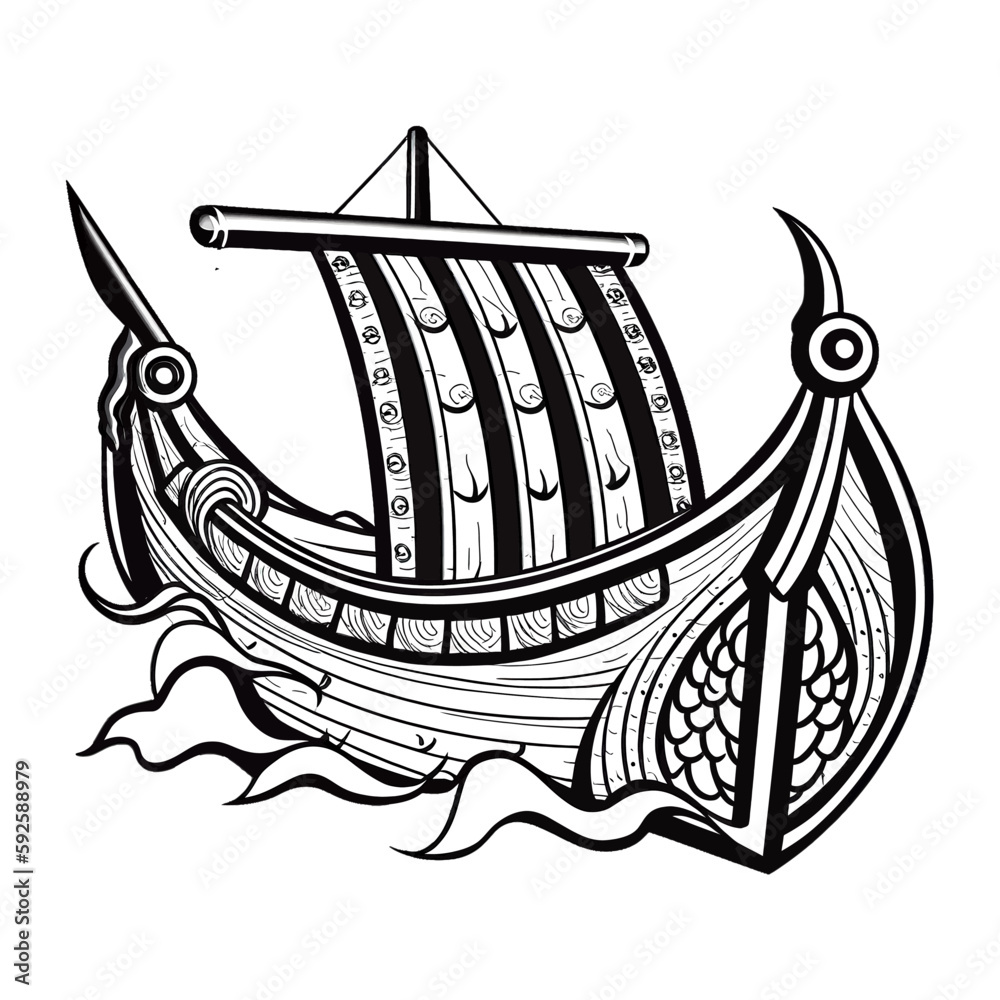 Viking transport ship. Ancient Viking ship, Vector Illustration. Branding Identity Isolated on a ...