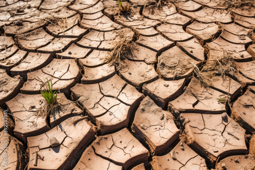 Drought. Brown cracked soil. Dry mud crack. Texture of drought land due ...