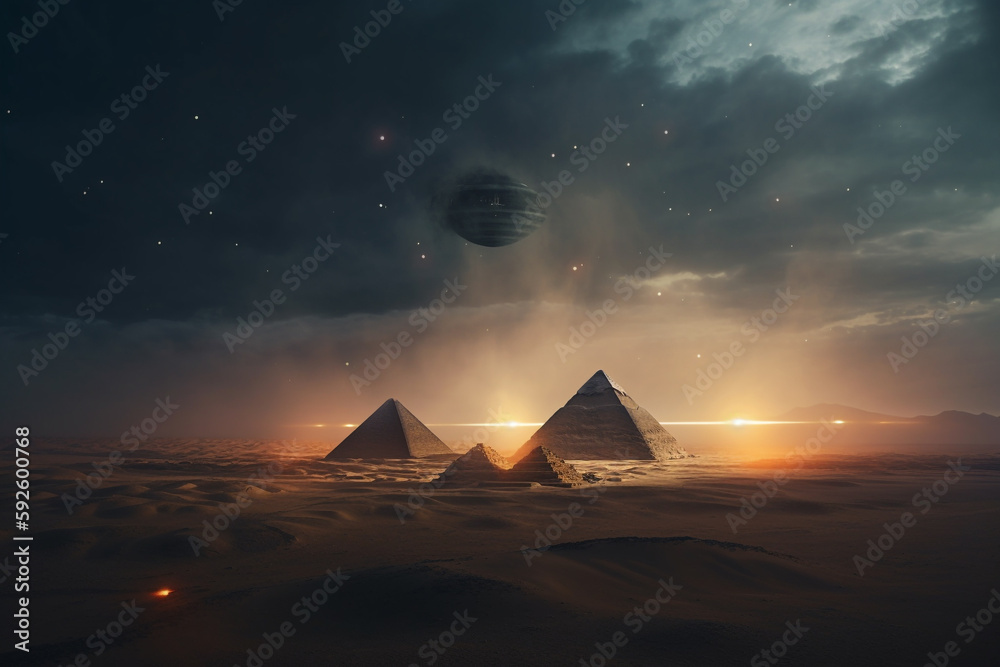 Sci-fi and fantasy concept. UFO and extraterrestrial ships flying over ...