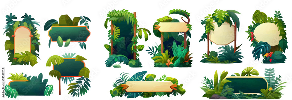 set vector tropical foliage illustration of ui interface icons isolated ...
