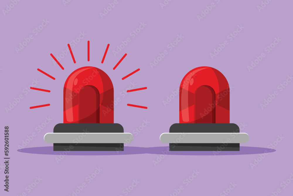 Cartoon flat style drawing emergency siren icon, logo. Red flasher ...