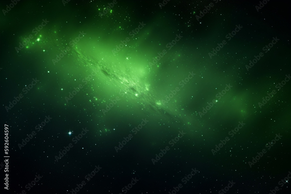 bright green star in starfield dark galaxy planets in a free space ...