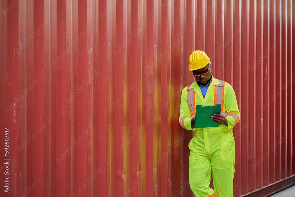 American african foreman stand and check result on paper chart in ...