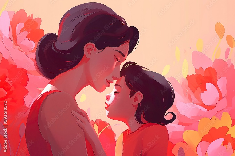 Beautiful mothers day Illustration where Mother is hugging her Children ...