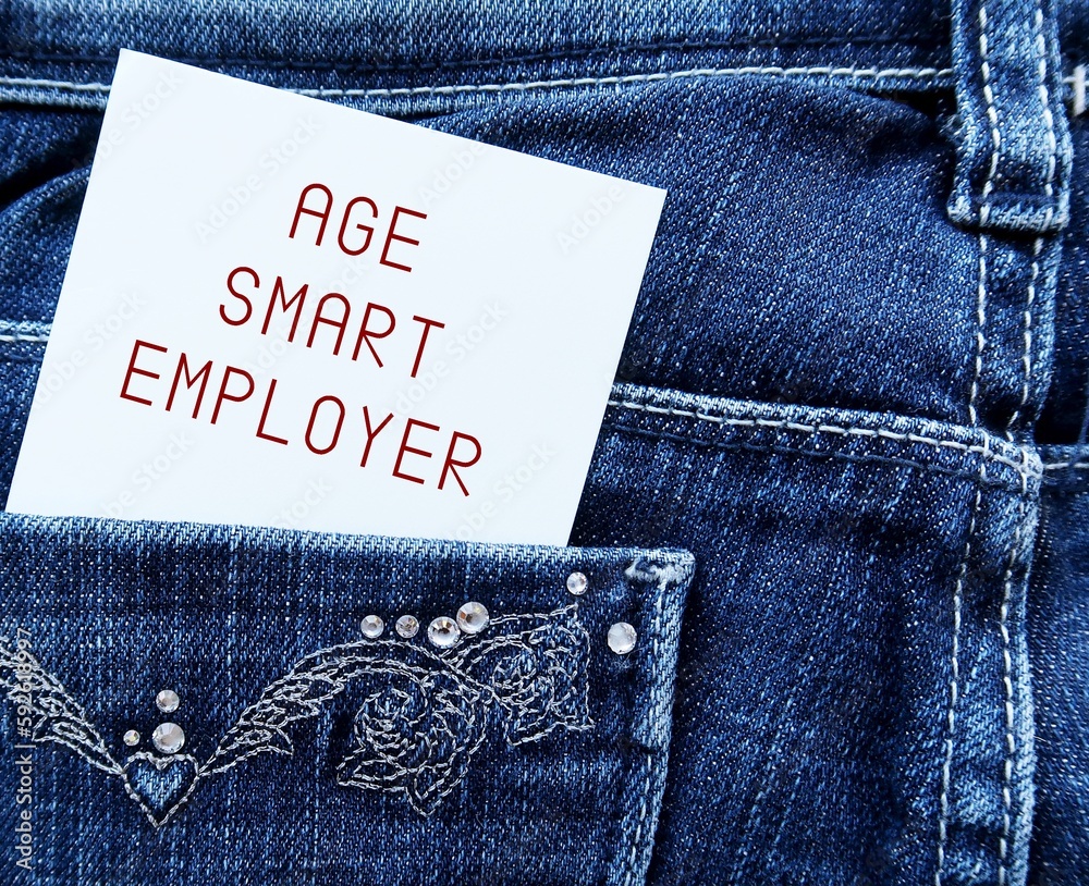 Note paper in jeans pocket with words Age Smart Employer, refer to ...
