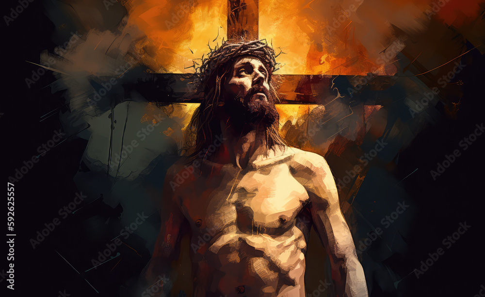 Three crosses on Calvary oil painting symbolic of the crucifixion of ...