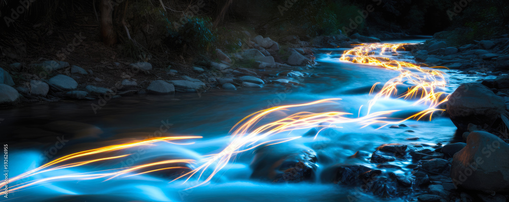 Mainstream. Elements flowing down center of a river stream. Elements ...
