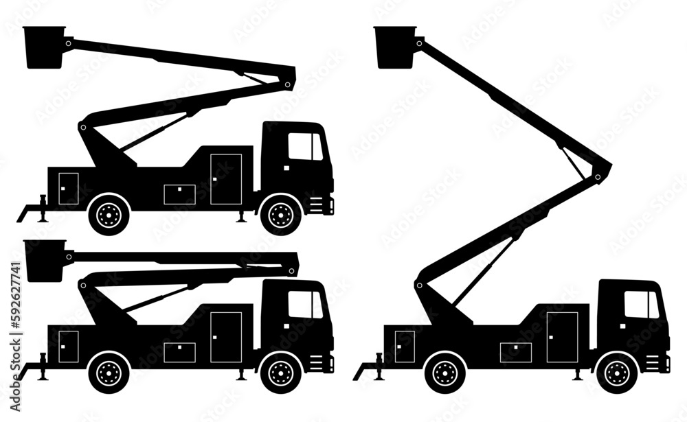 Bucket truck silhouette on white background vector illustration. Cherry ...