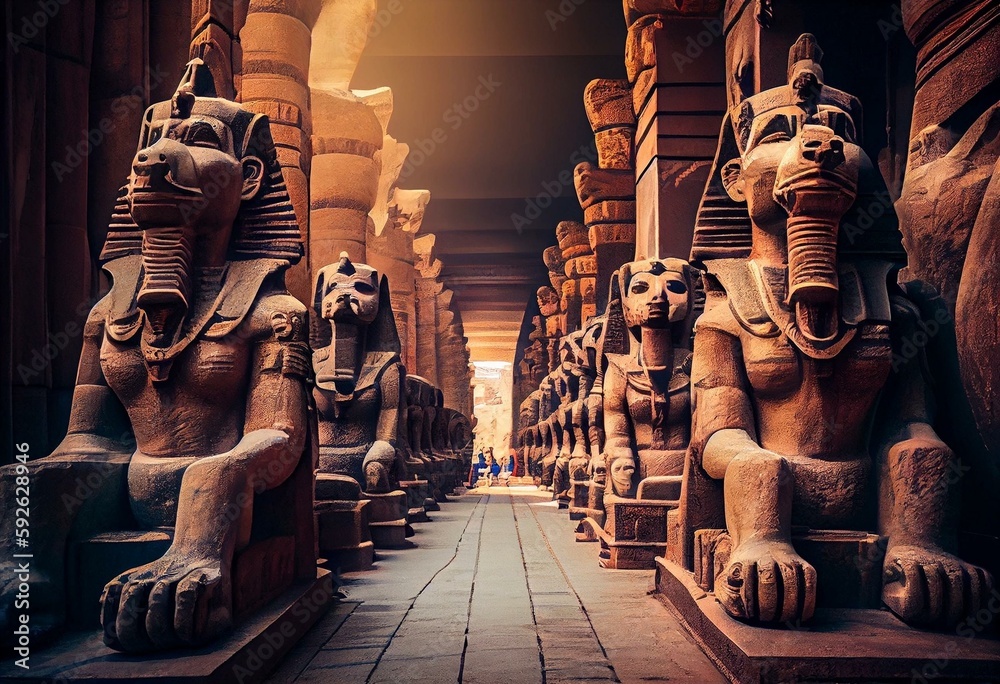 Avenue of Egyptian Gods - Several Egyptian god statues and sphinx line ...