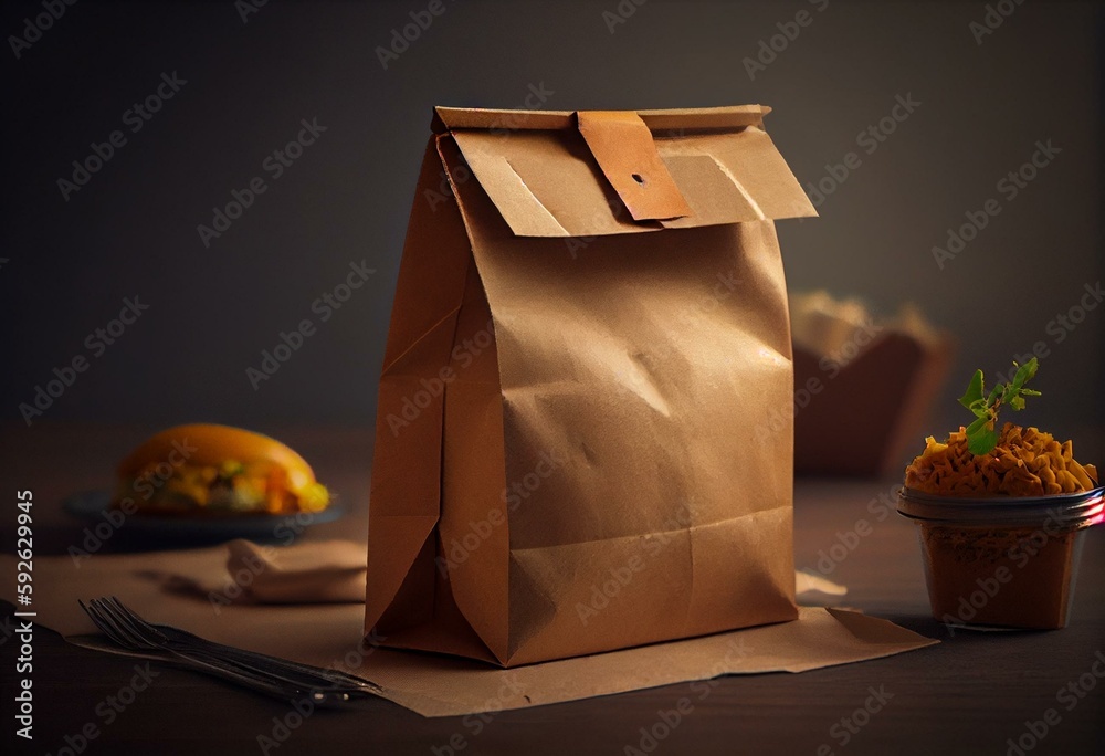 Packed lunch lunch paper bag bag lunch break brown paper. Generative AI ...