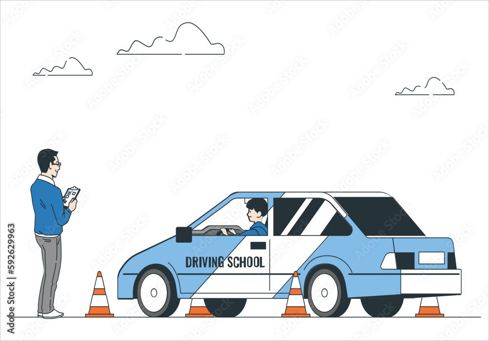 Driver beginner learning, studying behind steering wheel in car. Woman ...