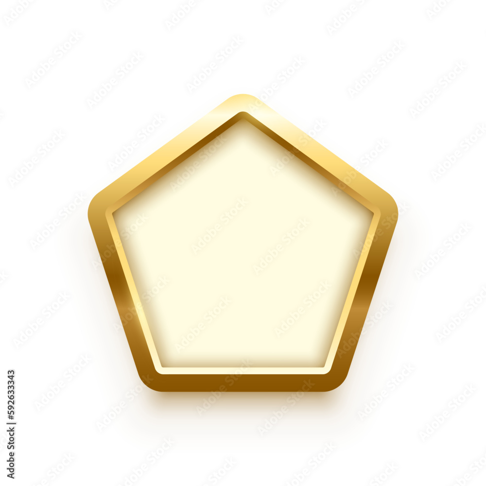 3d plate button of pentagon shape with golden frame vector illustration ...