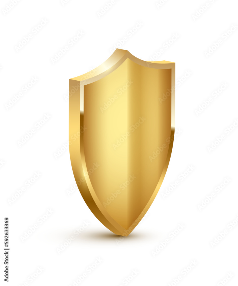 Isometric gold shield vector illustration. Realistic isolated golden ...