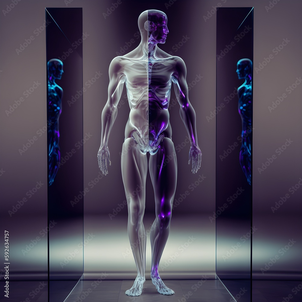 beautiful humanoid asexual human figure made of glass space photograph ...