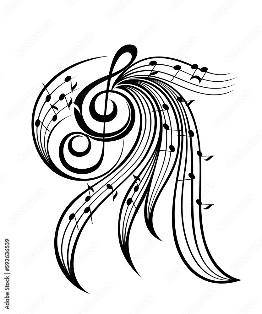 Black and white music symbol. Music tattoo logo. Music and notes ...