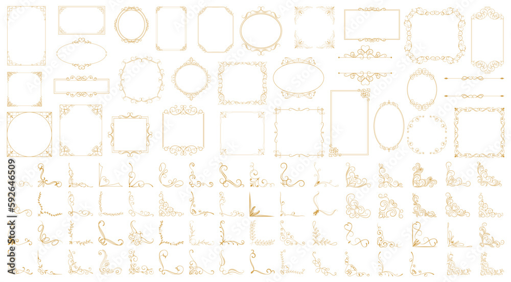 Set of gold vintage frame and corners icon. Vector illustration. Stock ...
