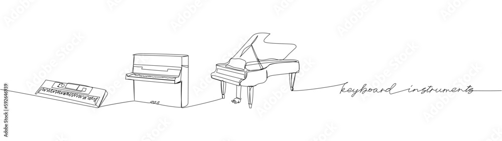 Keyboard instruments set piano, synthesizer one line art. Continuous ...
