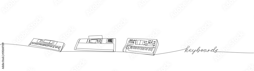 Synthesizer, keyboard set one line art. Continuous line drawing of play ...