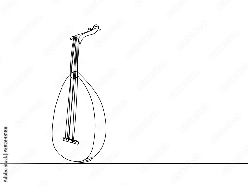 Lute one line art. Continuous line drawing of music, instrument, folk ...