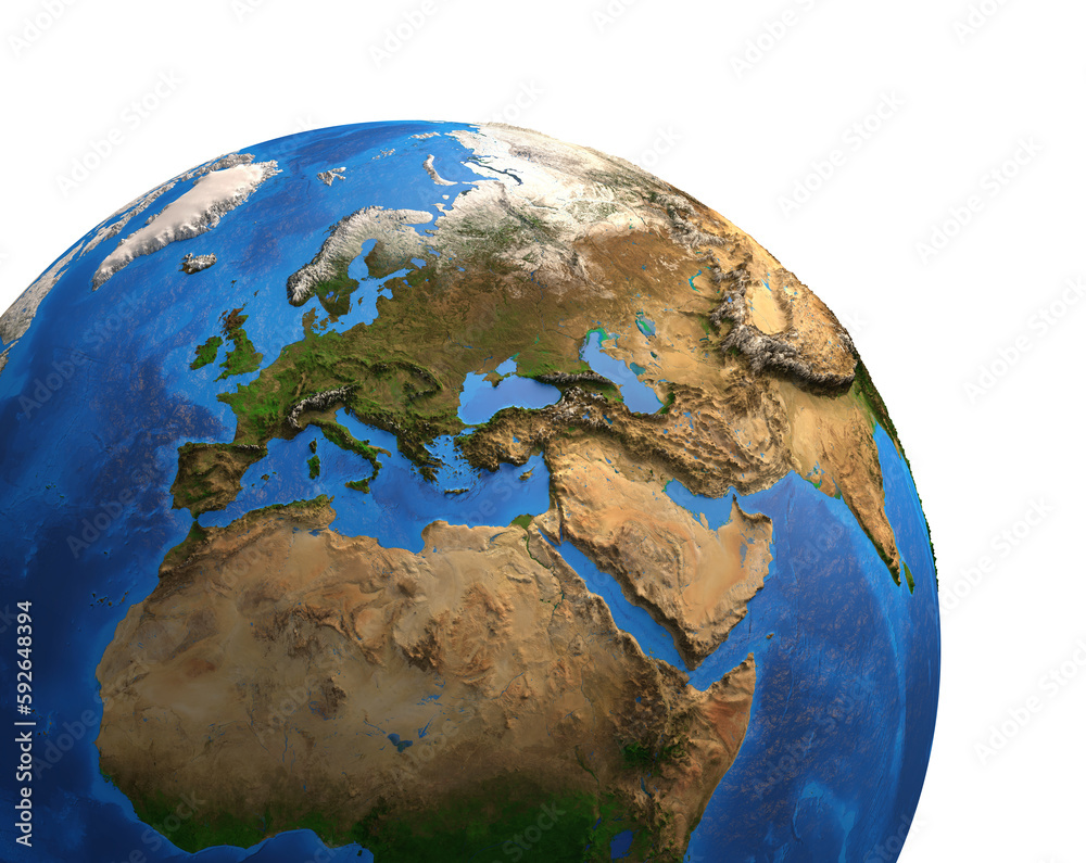 High resolution satellite view of Planet Earth, focused on Europe ...