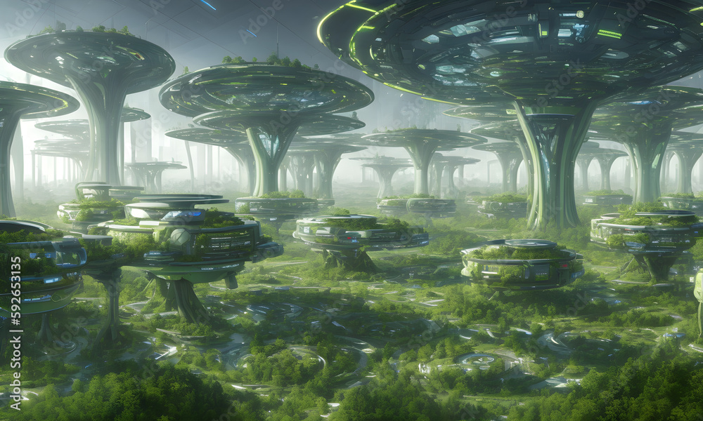 A high tech solarpunk utopia city / metropolis in europe in the future ...