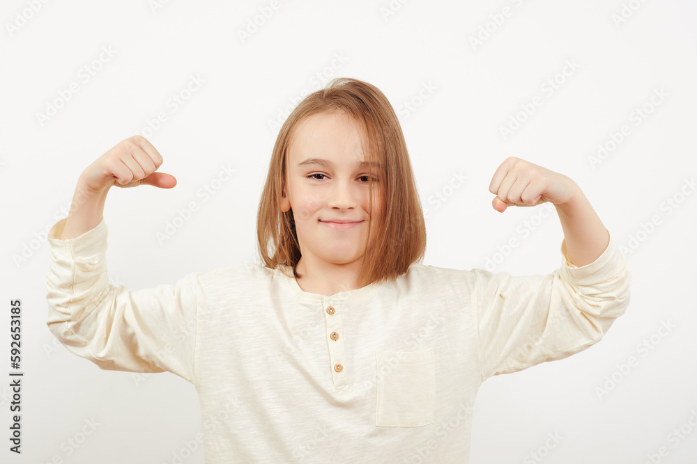 Cute successful boy celebrating success and win. Boy feeling happy ...