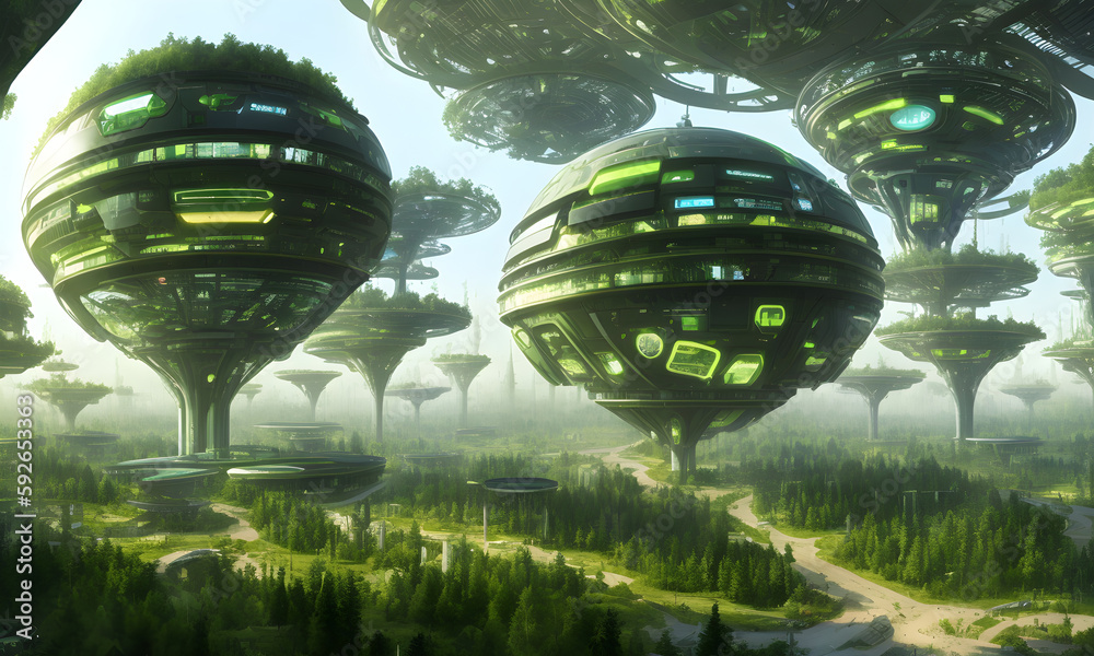 A high tech solarpunk utopia city / metropolis in europe in the future ...