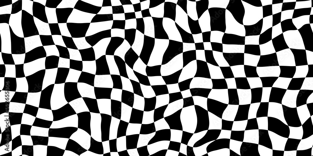 Seamless trippy psychedelic wavy warbled retro checker grid pattern ...