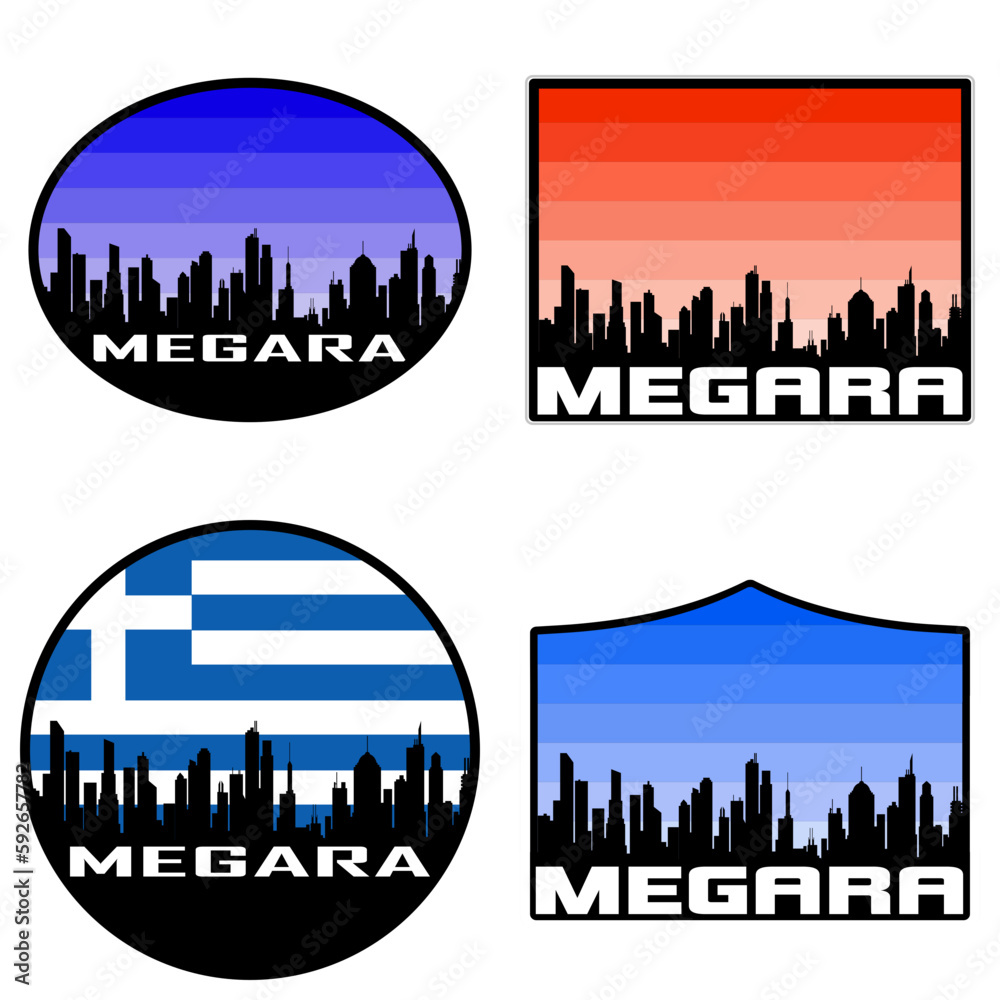 Megara Skyline Silhouette Greece Flag Travel Souvenir Sticker Sunset ...