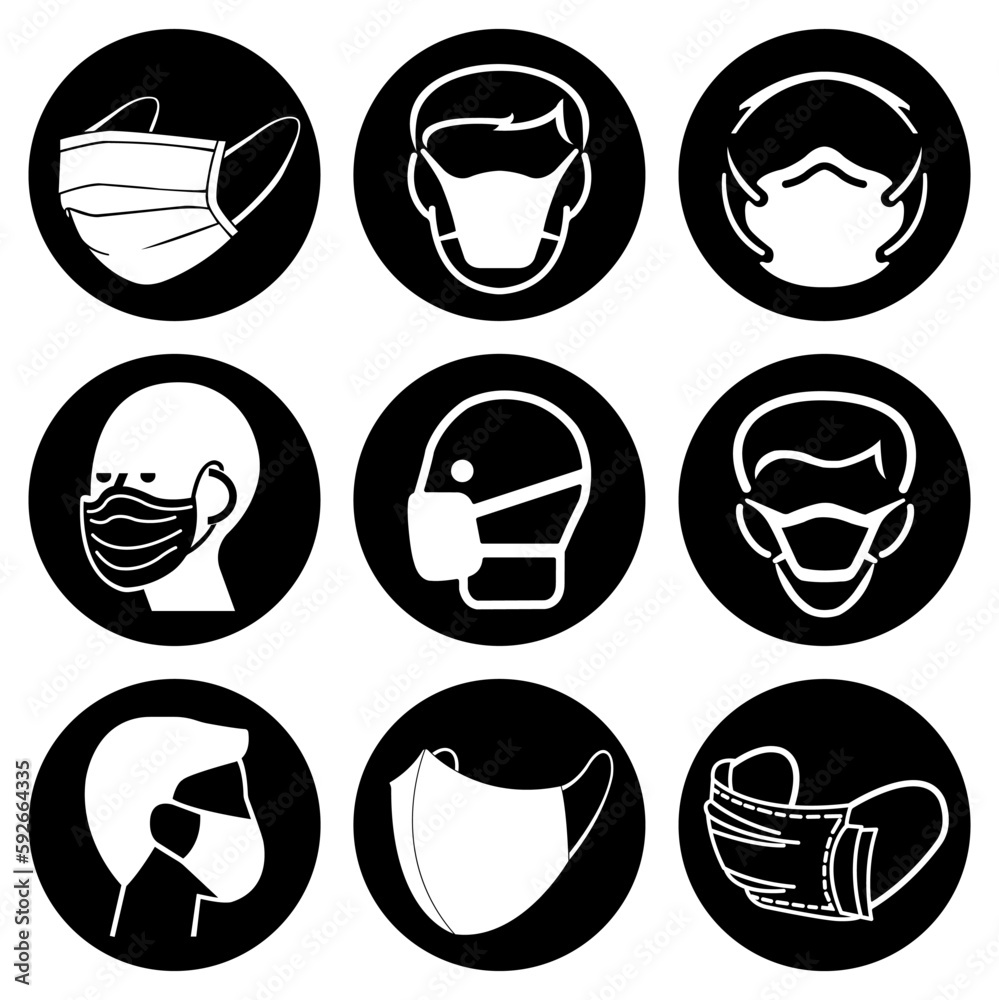 Set Of Fack Mask Face Black Symbol Sign,Vector Illustration, Isolated ...