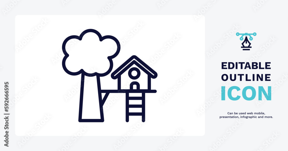 tree house icon. Thin line tree house icon from real estate industry ...
