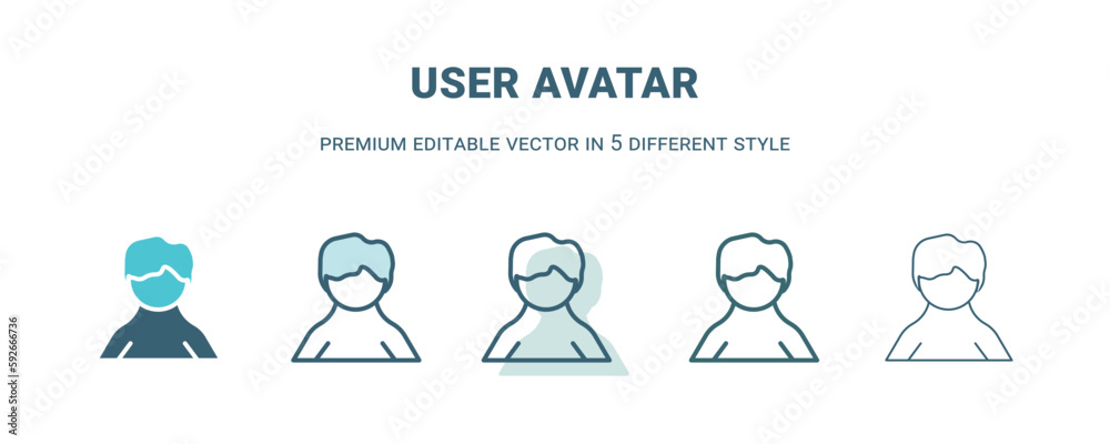 Vecteur Stock user avatar icon in 5 different style. Outline, filled ...