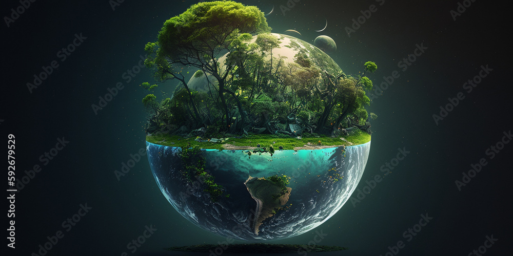 Earth day, green planet earth, eco planet. Selective focus with excessive noise,compression ...