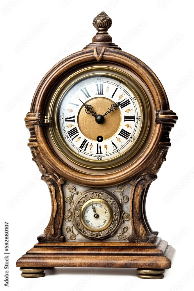 3D illustration of classic vintage table clock isolated on white ...