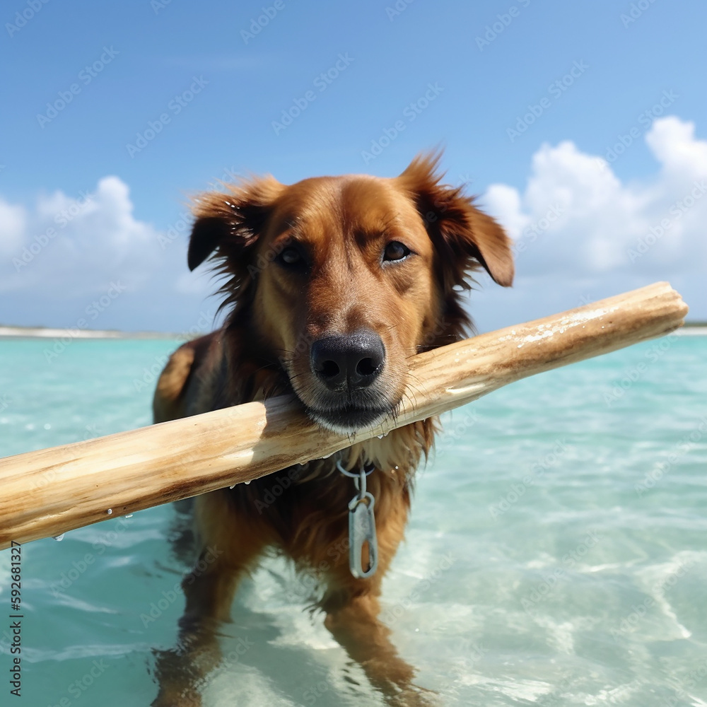 illustrazione di cane grosso con legni bianchi nel mare delle maldive ...