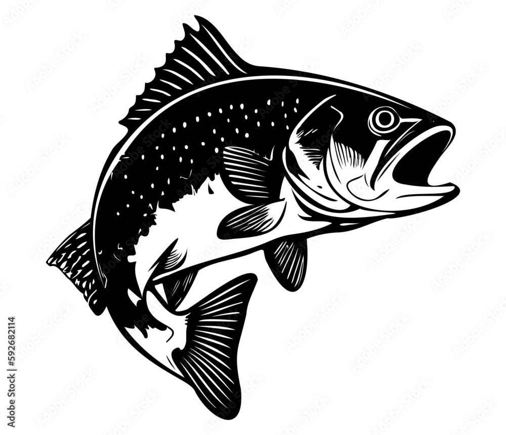Poster Trout Fish, trout jumping icon, Freshwater Salmon catch emblem ...