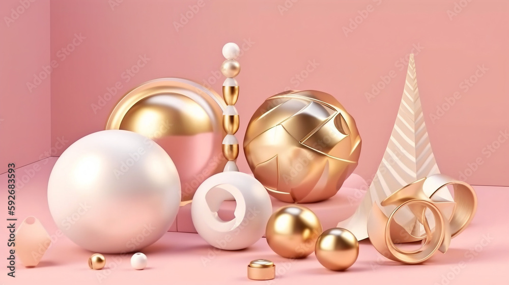 Set of 3d render realistic primitives on pink background. Isolated graphic elements. Spheres ...
