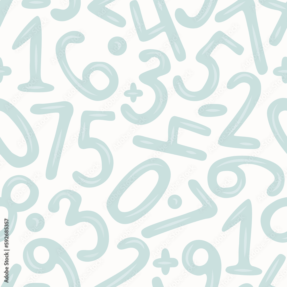 Hand drawn numbers in blue color seamless pattern, ABC repeat paper ...