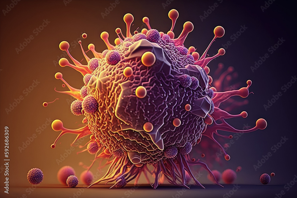 Attack of cancer cells on healthy cells in the human body, cells in ...