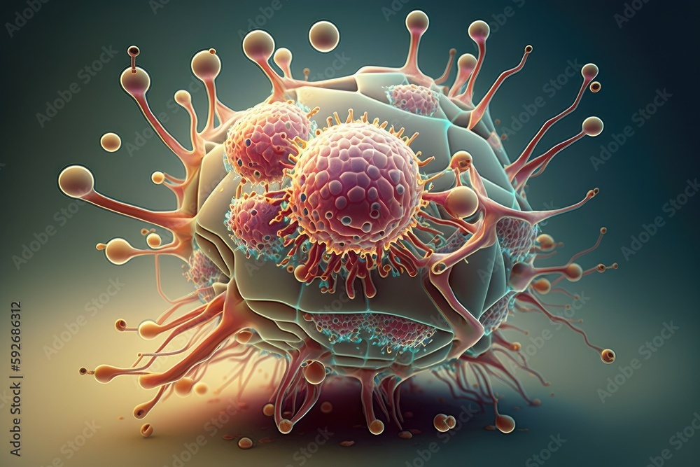 Attack of cancer cells on healthy cells in the human body, cells in ...