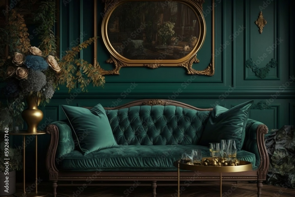 Vintage Lounge with Dark Wood Paneling, a Mirror, and a Classic 1940s ...