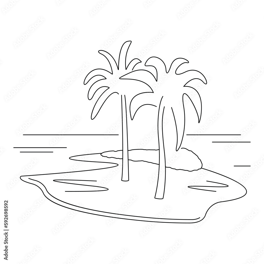 Cute Cartoon Desert Island With Palm Trees Isolated Vector