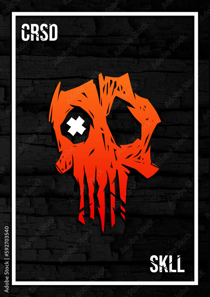 Cursed red Skull hand drawn printable poster concept Stock Illustration ...