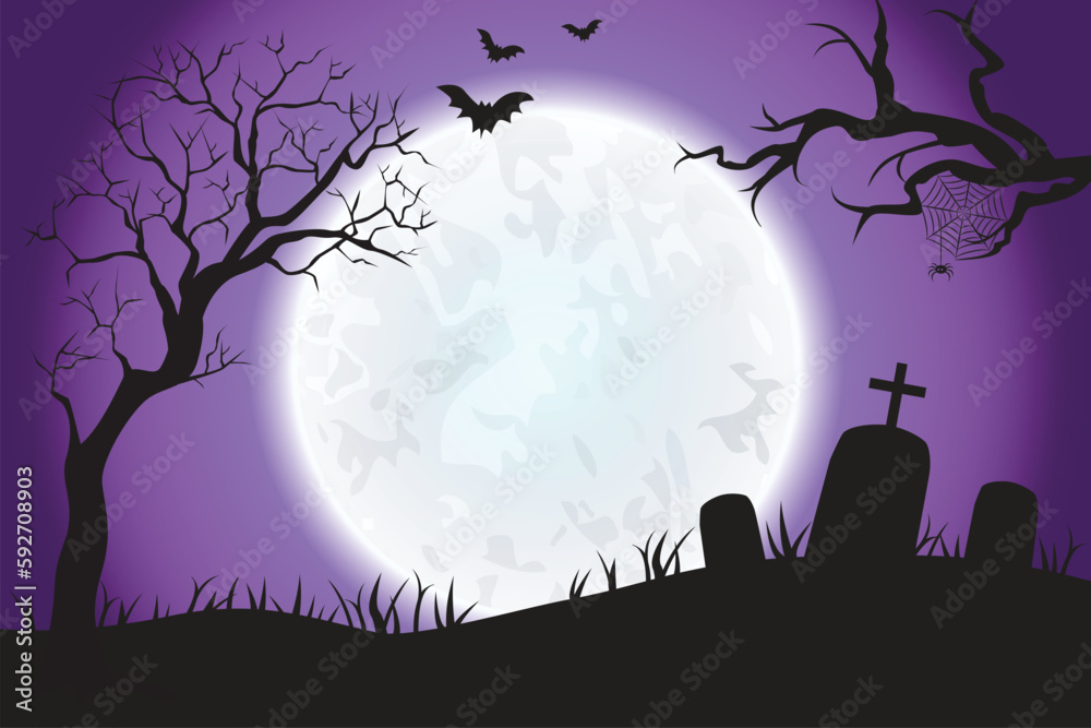 Halloween Spooky Purple Night Scene Horizontal Background 1 Stock ...