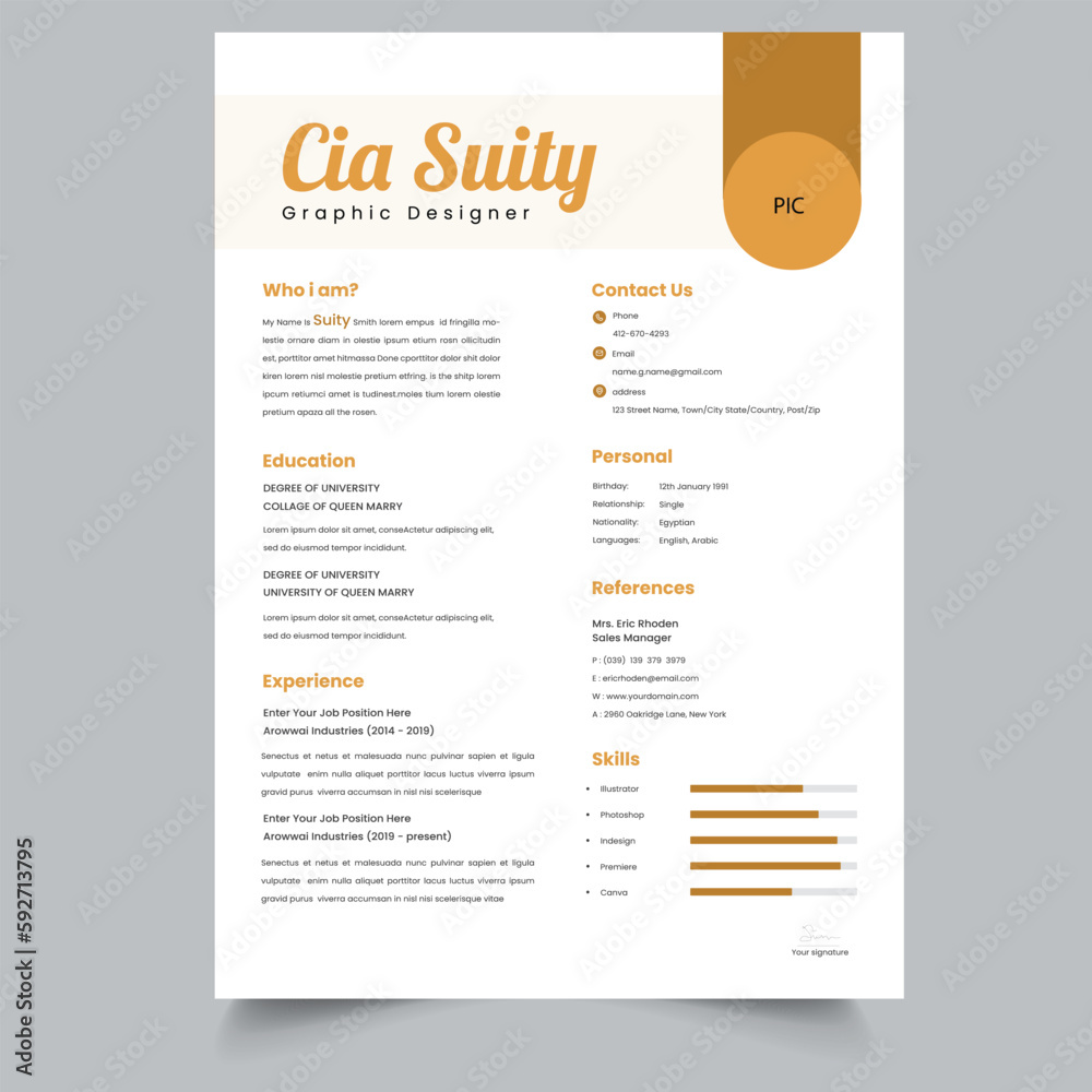 Professional Resume cv Layout template Stock Vector | Adobe Stock