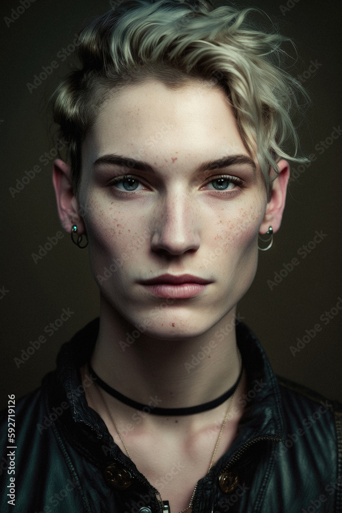 Generative AI illustration portrait of transgender model with green ...