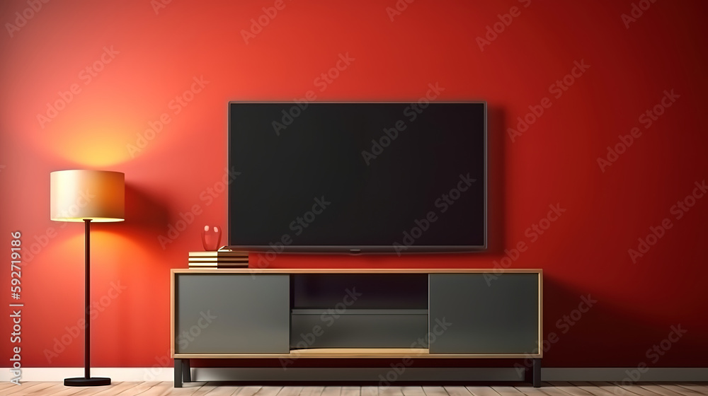 TV with blank screen on wall background, Bright color. Generative Ai ...