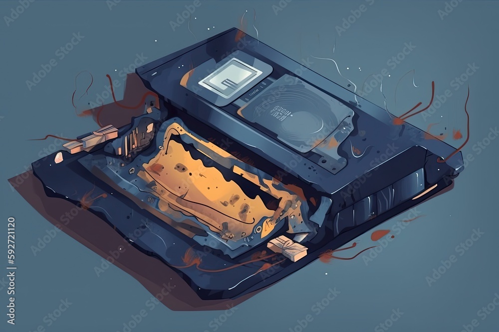 An electric vehicles battery pack is shown in an exploded view ...