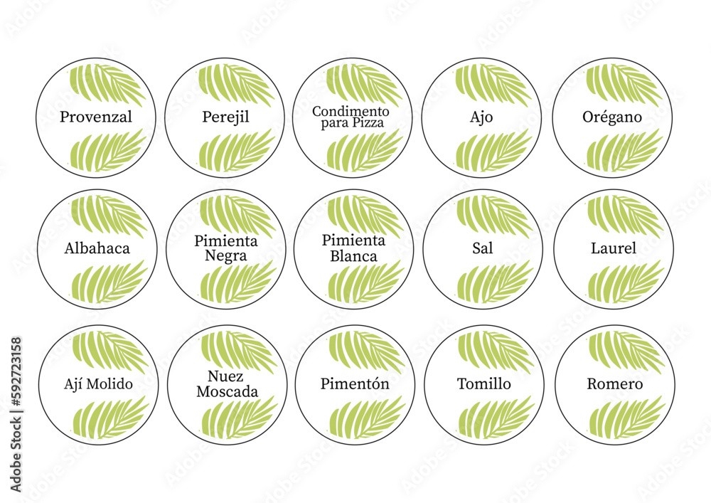 Etiquetas para condimentos Naturaleza. Pegatina, Adhesivo. Rótulo para ...