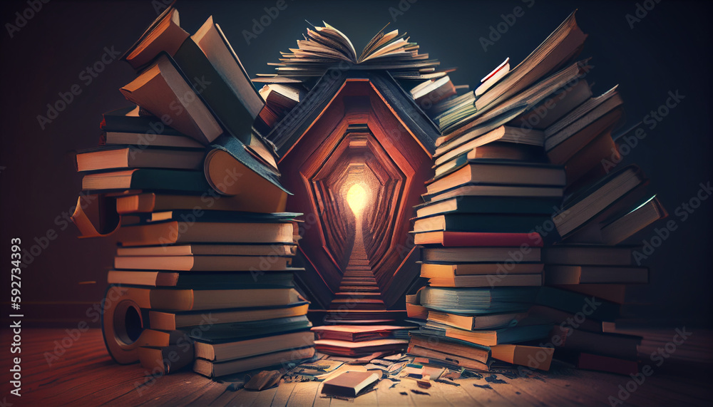 Education learning concept with opening book. Pillar of books. The Book ...